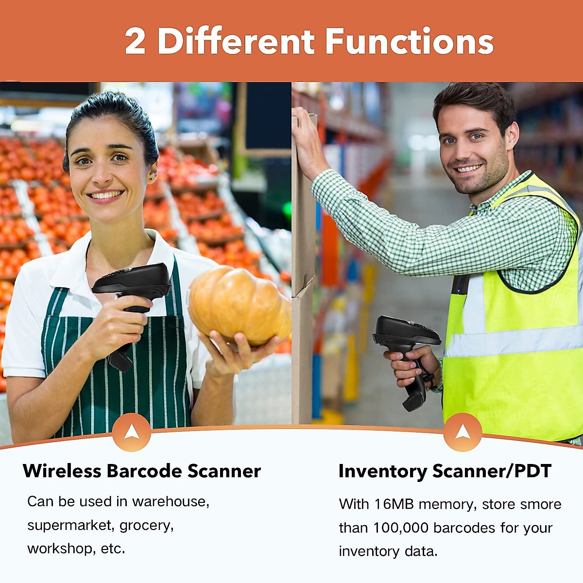 trohestar 2D Inventory Scanner Wireless Barcode Scanner Portable Barcode Reader 1D 2D PDF Data Collector Handheld Barcode Scanner with 2.2 inch LCD Screen & Charging Base