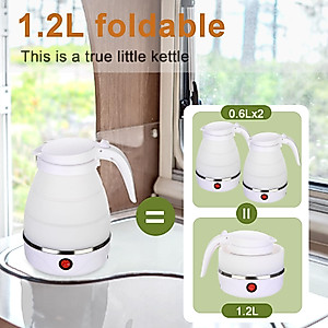 1.2 Liter -White Travel Collapsible Electric Kettle Boils Water Fast, Small Size, Large Capacity, Easy to Fold and Store, Food Grade Silicone Small Tea Kettle