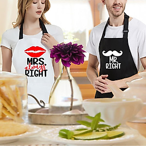 POTALKFREE Cooking Apron for Men Women with Pockets, Mr. Right Mrs. Always Right Aprons Set, Couples Gift for Engagements, Weddings, Anniversaries, Bride, Groom, Husband and Wife