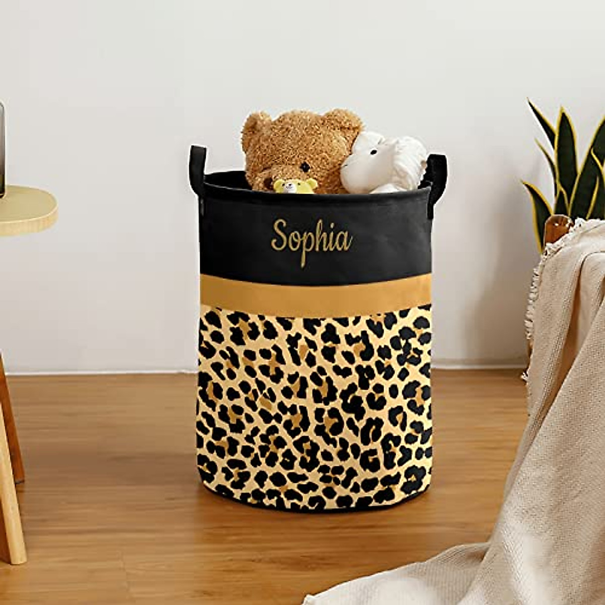 Leopard Print Laundry Basket Hamper Large Storage Bin with Handles for Gift Baskets, Bedroom, Clothes