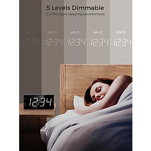 Alarm Clock for Bedroom, 2 Alarms Loud LED Big Display Clock with USB Charging Port, Adjustable Volume, Dimmable, Snooze, Plug in Simple Basic Digital Clock for Deep Sleepers Kids Elderly Home Office