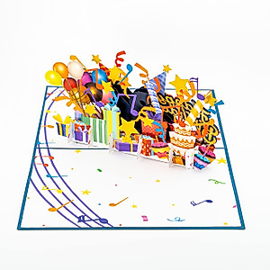 iGifts And Cards Happy 84th Blue Birthday 3D Pop Up Greeting Card – Awesome 84 Birthday Card For Man, Woman, Happy Eighty Four Birthday Gift For Dad, Mom, Husband, Wife Present, 5" X 7"