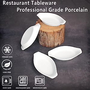 jinsongdafa Ceramic Oval Au Gratin Baking Dishes 7 oz, Set of 4 Banana Split Bowls, Oven and Microwave Safe, for 1 person servings, Bakeware with Double Handle for Kitchen and Home,8.3 Inch