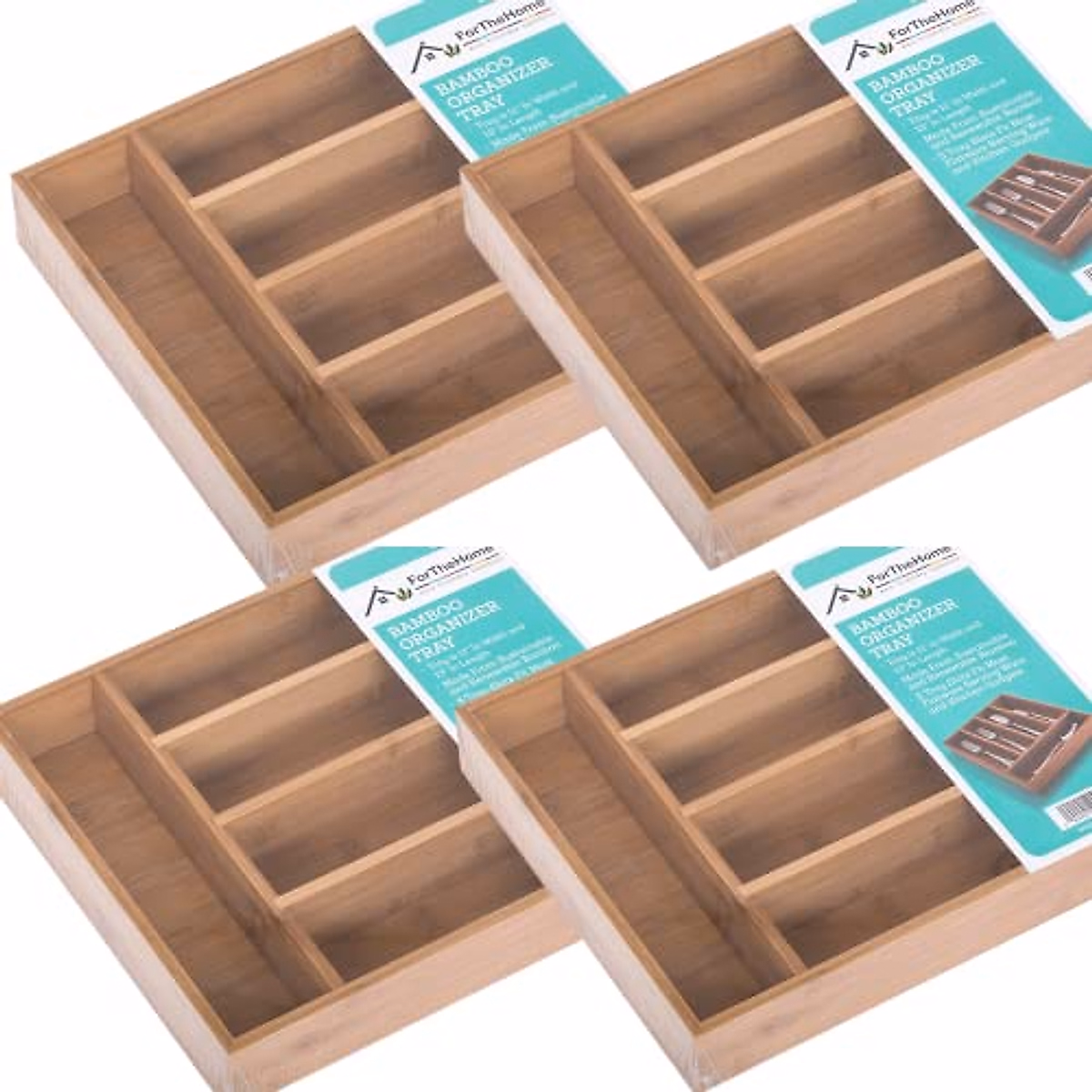 Westerly 4 Pack Bamboo Kitchen Cutlery Utensil Silverware Flatware Drawer Organizer Tray with 5 Compartment for the home