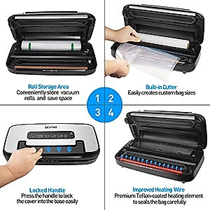 SEATAO VH5156 Vacuum Sealer, Handle Lock Design, Over 200 Continuous Uses Without Overheating, 80kpa Multifunctional Commercial and Home Vacuum Food Sealer Vacuum Sealers with Built-In Roll Storage and Cutter Starter Kit