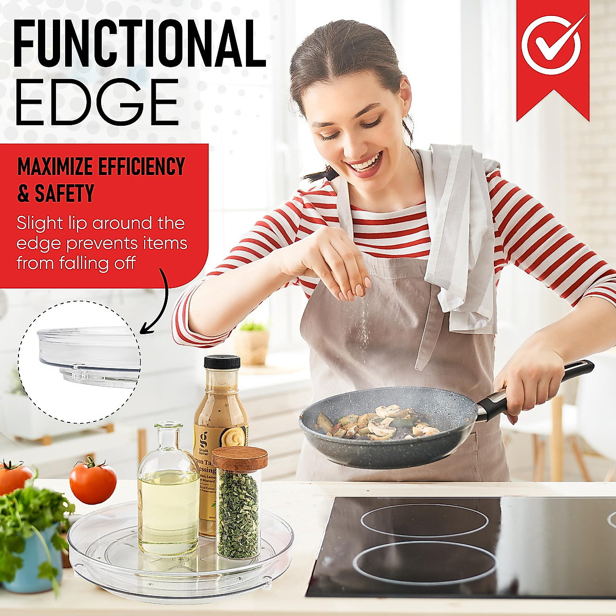 Clear Lazy Susan Organizer - 2PK - 9 Inch - Turntable Organizer - Acrylic Lazy Susan Organizer for Cabinet, Kitchen, Pantry, Fridge & Bathroom - Lazy Susan for Refrigerator - Vanity Countertop