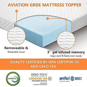 ORTHOMTEX 3 Inch Cooling Gel Memory Foam Mattress Topper King Size Bed,Removable Soft Cover, Comfort Body Support - Pressure Relief,10 Year Warranty