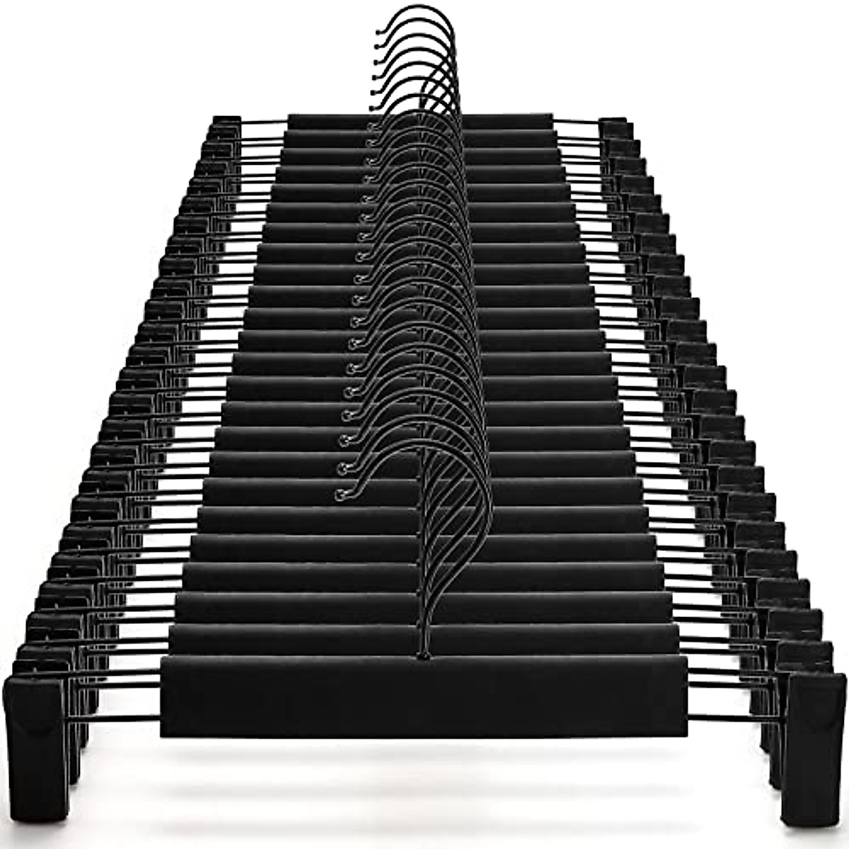 Tosnail 24 Pack Plastic Skirt Pants Clothes Hangers with Adjustable Clips and Swivel Hook for Skirts, Pants, Jeans, Trousers - Black