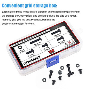 DYWISHKEY 150 Pieces M5 x 8mm/10mm/12mm/16mm/20mm, 10.9 Grade Alloy Steel Hex Button Head Cap Bolts Nuts Kit with Hex Wrench