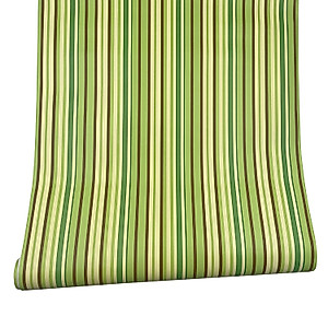 Yifely Peel & Stick Shelf Liner Removable Furniture Paper for Covering Apartment Old Cabinets Drawers, Green Stripes, 17.7 Inch by 9.8 Feet