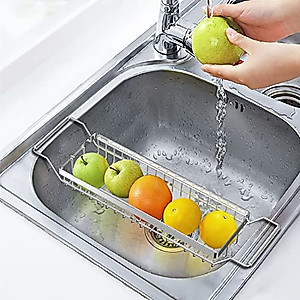 Kitchen Sink Organizer, Telescopic Sink Storage Rack, SUS304 Stainless Sponge Holder for Kitchen Sink, Rust Proof Water Proof, Larger Sink Brush Holder, No Drilling