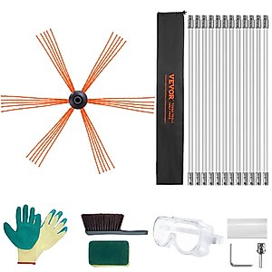 VEVOR 39 Feet Chimney Sweep Kit, w/ 12 Reinforced Nylon Flexible Rods, Ergonomic Chimney Cleaning Brush, 360-Degree Brush Chimney Cleaner, Rich Accessories for Fireplace Flue Home Use Fits Most Pipes