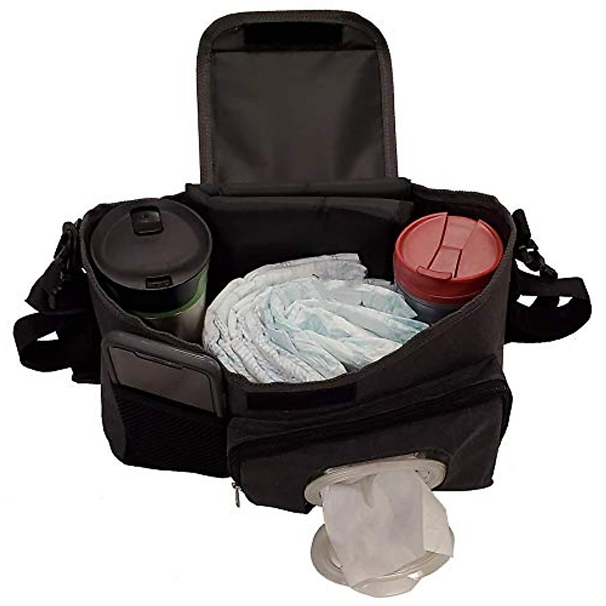 LittleXplorer Baby Stroller Organizer: Diaper Caddy - Extra Stroller Cup Holders - Wet Wipes Dispenser Pocket - Changing Pad and Toy Storage - Attaches to Single, Double, Jogging or Umbrella Stroller