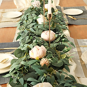 JUSTOYOU 5 Pack Fake Silver Dollar Eucalyptus Greenery Garland Plants, 6.5 Feet Artificial Eucalyptus Leaves Vines for Wedding Table Backdrop Arch Wall Decor Runner Doorways Decoration Indoor Outdoor