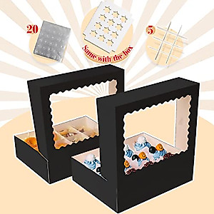 qiqee Black 12 Cupcake Boxes with Window 16-Packs Cupcake Box 13"x10"x3.5" Cupcakes Carrier, 12 Cupcake Containers