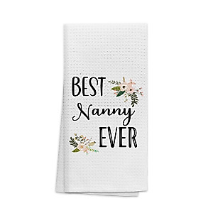 OHSUL Best Nanny Ever Floral Highly Absorbent Kitchen Towels Dish Towels Dishcloth,Grandma Hand Towels Tea Towel for Bathroom Kitchen Decor,Grandma Nanny Birthday Gifts