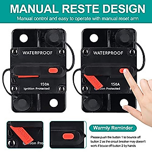 150 Amp Circuit Breaker,with Manual Reset,Waterproof, 12V-48V DC, 30-307A,for Car Marine Trolling Motors Boat ATV Manual Power Protect for Audio System Fuse (JTST0009)
