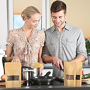 300 Pcs Kraft Bags with Window Kraft Stand up Paper Bags Kraft Zipper Lock Pouches Bulk Mini Food Storage Bags Reusable Heat Sealable Bags for Packaging Home Business (4 x 6 Inch)