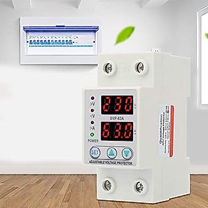 Double LED Display Single Phase Adjustable Voltage Current Protector Voltage Protective Device AC230V 63A 81 x 36 x 60mm