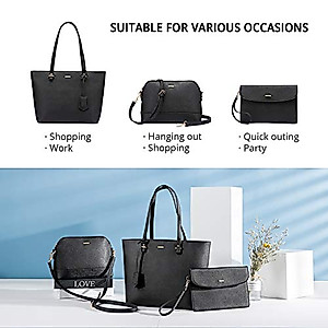 Handbags for Women Shoulder Bags Tote Satchel Hobo 3pcs Purse Set Black