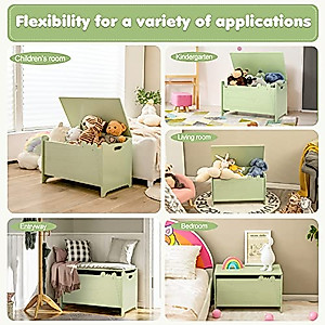 Costzon Wooden Toy Box, Kids Large Trunk Chest w/Safety Hinge & Handles, Flip-Top Storage Organizer for Children’s Playroom Bedroom Living Room Entryway (Green)