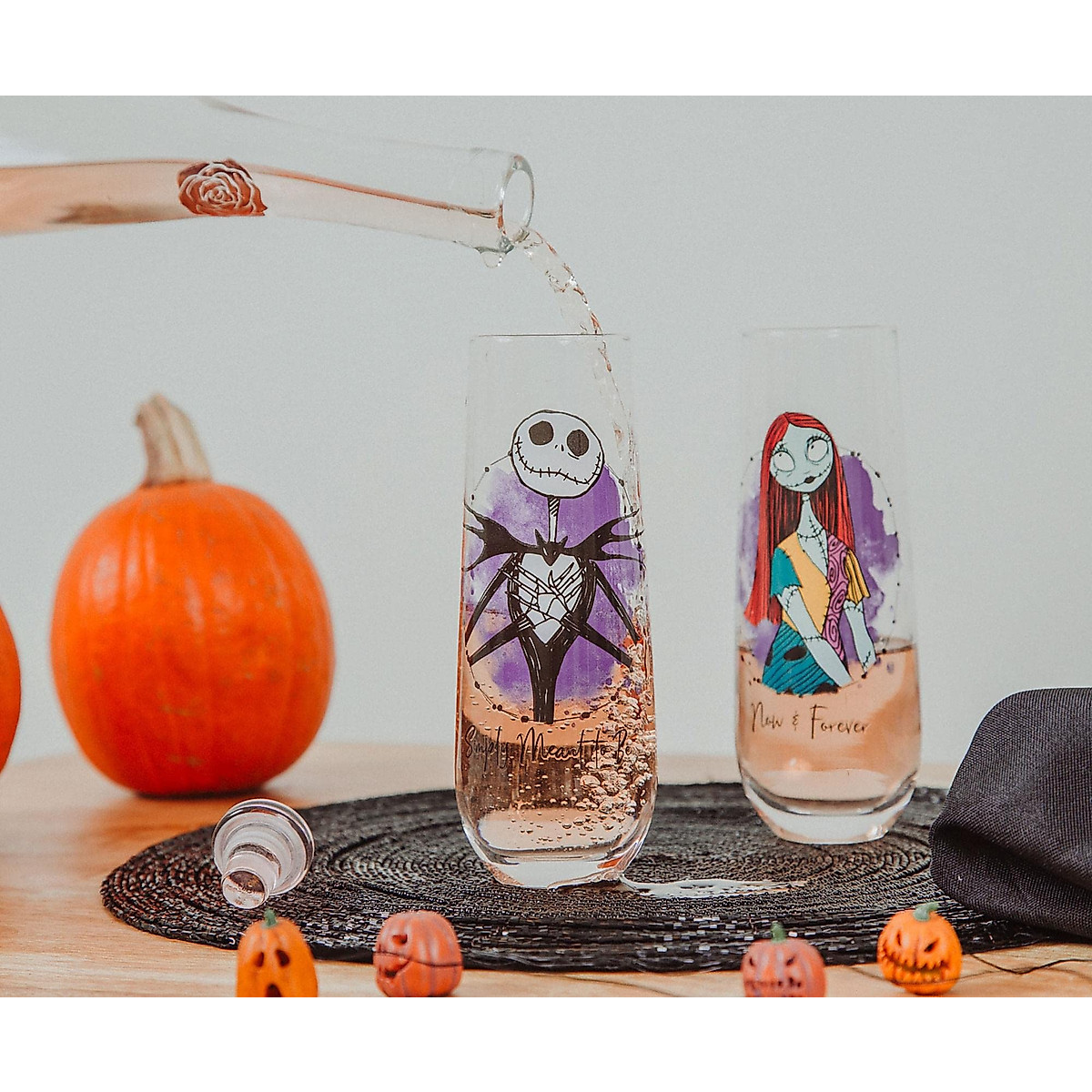 Silver Buffalo The Nightmare Before Christmas Jack and Sally Stemless Fluted Glasses | Set of 2