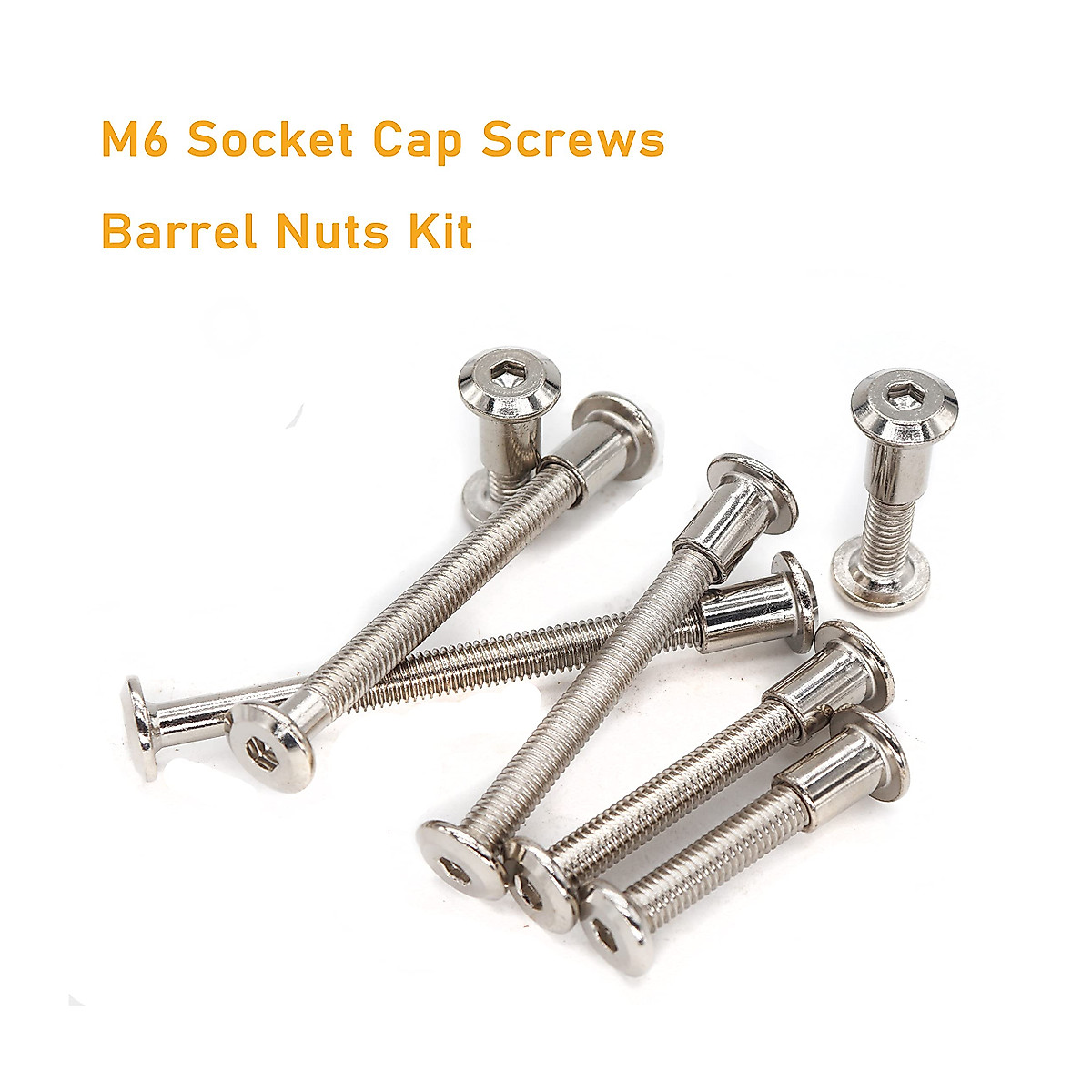 binifiMux 100pcs Rivet Countersunk Hex Socket Cap Bolts and Hex Head Barrel Nuts Assortment Kit for Furnitures Cribs Chairs, M6x20mm/ 30mm/ 40mm/ 50mm/ 60mm/ 70mm/ 80mm,Nickel Plated