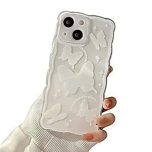 NITITOP Compatible for iPhone 14 Plus Case Clear Cute Butterfly Pattern Hollow Design for Women Girls Soft TPU Shockproof Protevtice Case for iPhone 14 Plus - Crystal Butterfly