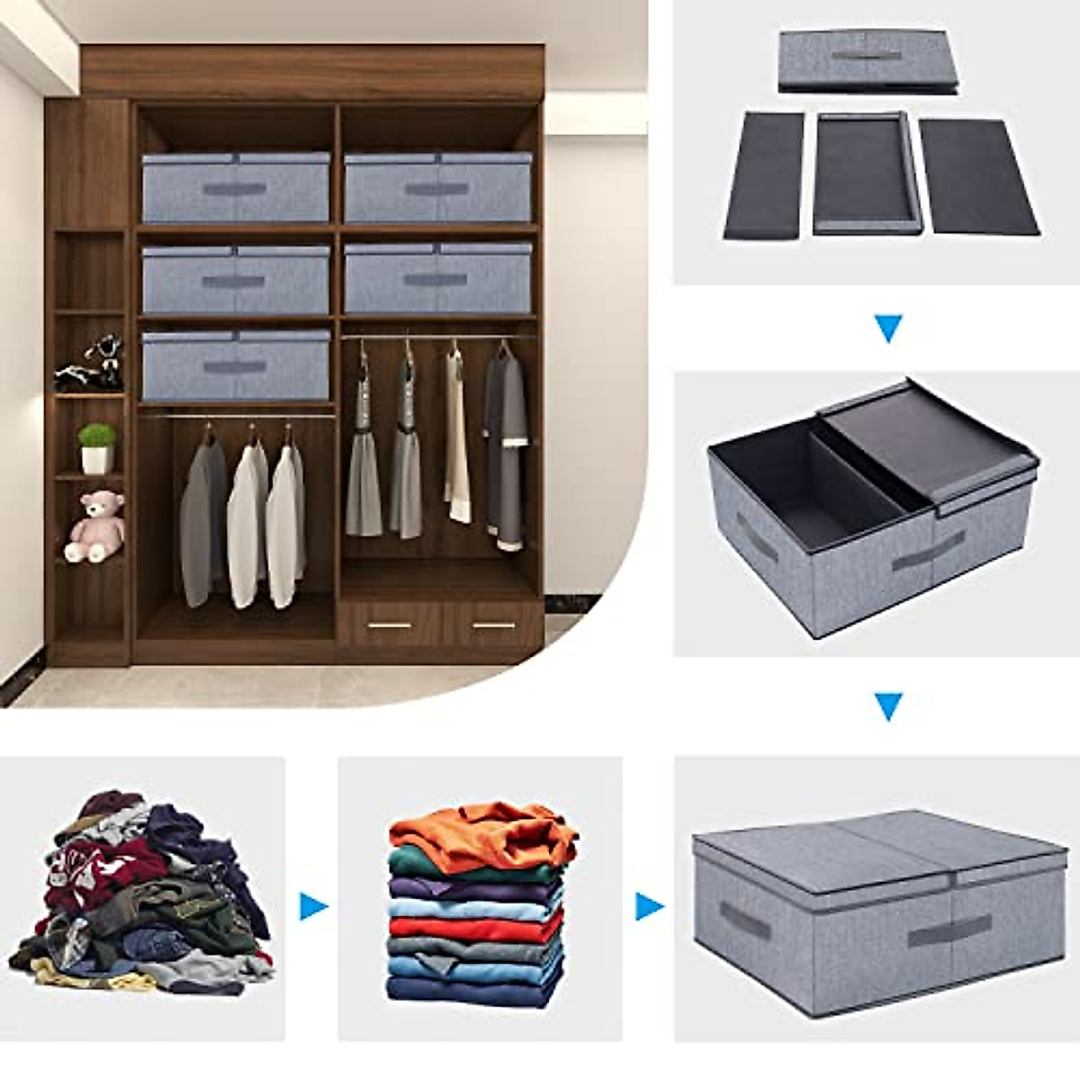 Onlyeasy Fabric Foldable Large Storage Boxes 2 Pack- Bins Cubes Dividers Containers Baskets Cloth Closet Shelf Cubby Bookcase Baby Organizer for Home with 2 Lids, 19.7"x16.5"x7.9", Grey, MNDLB50P2