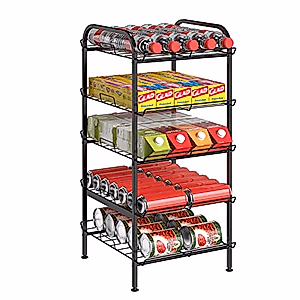 Water Bottle Organizer 5 Tier Free Standing Water Bottle Storage Shelf Adjustable Water Bottle Holder Stand Metal Beverage Can Rack for Pantry Kitchen Party Black