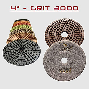 STADEA Premium Grade Wet 4" Diamond Polishing Pads Set + Rubber Backer For GRANITE MARBLE STONE