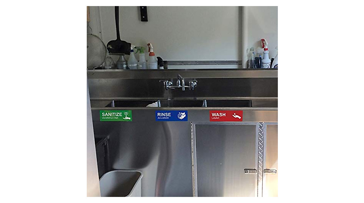 Wash Rinse Sanitize Sink Labels for Commercial Use