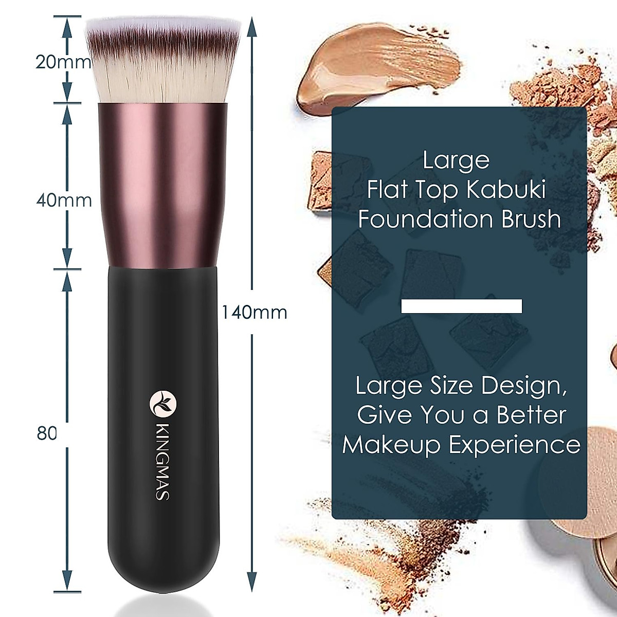 KINGMAS Flat Top Foundation Brush, Premium Kabuki Makeup Brush for Liquid, Blending, Cream, Powder,Blush Buffing Stippling Face Makeup Tools (Black, A (Flat Top))