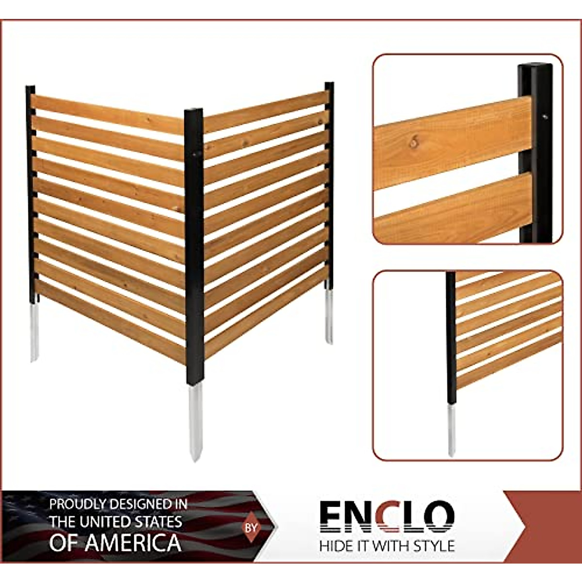 Enclo Privacy Screens EC18009 Charleston Wood Outdoor Privacy Fence Screen Slatted No-Dig Kit 38" W x 42" H, 2 Panels