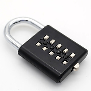 MIONI 10 Digit Push Button Combination Padlock, 5 Digit Locking Mechanism, Black