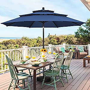 Oneofics Patio Umbrella 10FT 3 Tiers Outdoor Table Umbrella with Tilt and Crank Handle Market Patio Table Umbrella for Pool, Beach, Deck, Balcony, Garden and Lawn, Navy Blue