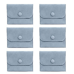 SUKPSY 6 Pcs Velvet Jewelry Storage Bags with Snap Button Gift Packaging Bags Purse Pouches for Rings, Bracelets, Necklaces, Earrings,Watch and Other Small Item (Blue)