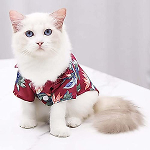 Pet Summer T Shirts Hawaii Style Floral Dog Shirt Hawaiian Printed Pet T Shirts Breathable Cool Clothes Beach Seaside Puppy Shirt Sweatshirt for Small Puppy Dog Close for Girls (Red, XS)