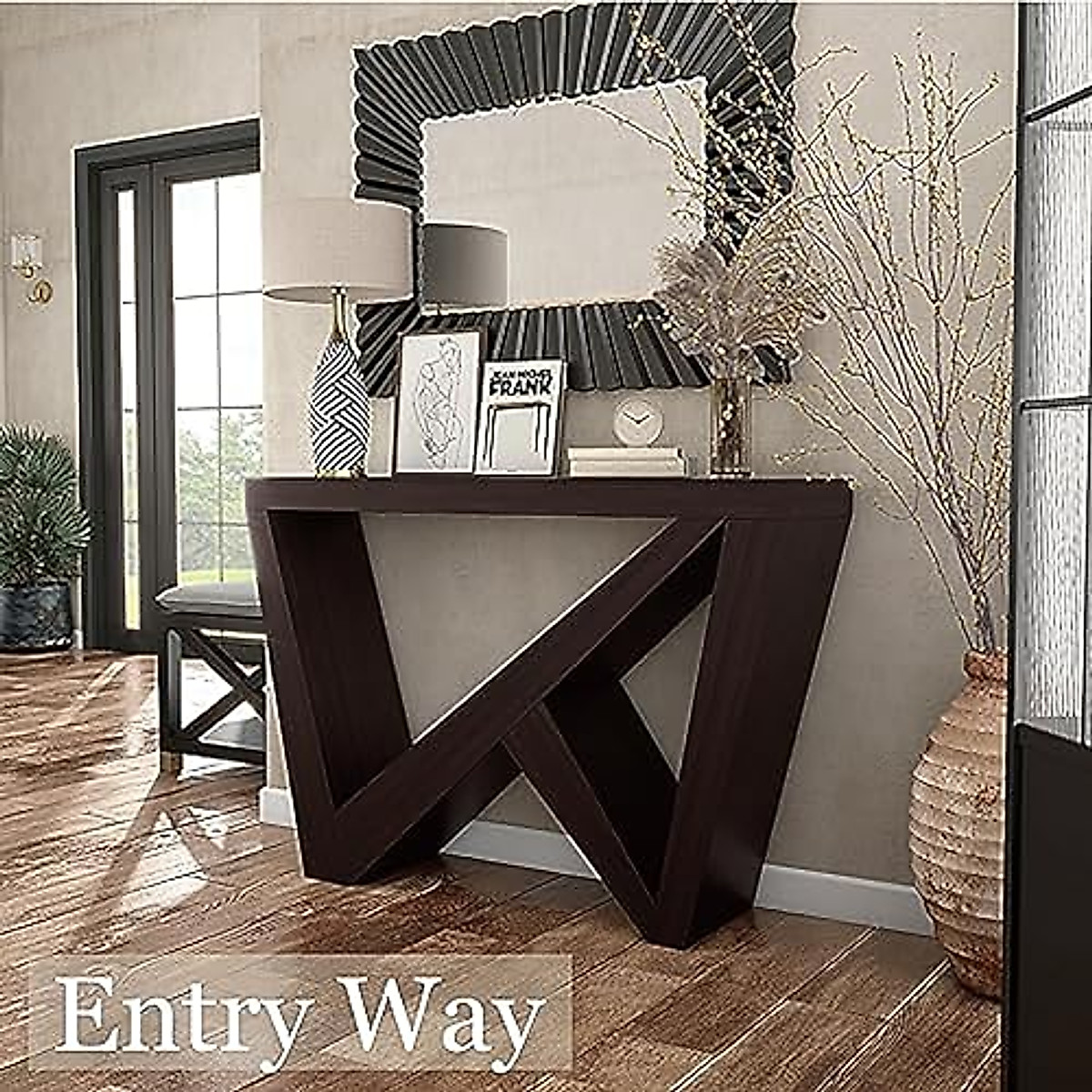 HOMES: Inside + Out Naomi Modern Decorative Accent Console with W-Shaped Legs, Narrow Desk, Wood Entryway Console Table for Living Room, Hallway, Entrance, Small Spaces, Cappuccino