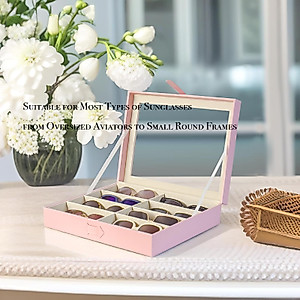 UnionPlus 8-Slots Sunglasses Case Organizer, Eyeglass Glasses Display Holder Collector, Multiple Sunglasses Storage Case, Pink