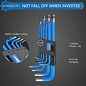 VORXEON 9PCS Allen Wrench Hex Key Set, Metric Long Ball End Allen Key Set L-key with Visible Coding for Bike Motorcycle Repair Furniture Assembly Household DIY (1.5mm-10mm)