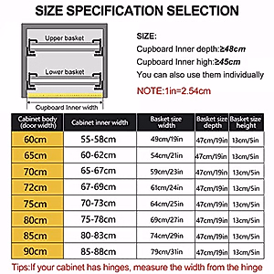2 Tier Pull Out Cabinet Drawer Organizer Heavy Duty Pull Out Spice Rack 304 Stainless Steel Deepen 47cm Kitchen Slide Out Storage Shelf for Cans, Bakeware for Pantry, Cupboard, Bathroom Cabinet (59W*