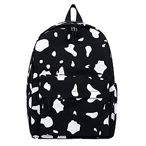 School Starts Season Fashion Women Girl Student Zipper Cow Pattern School Bag Canvas Backpack Pug (Black, One Size)