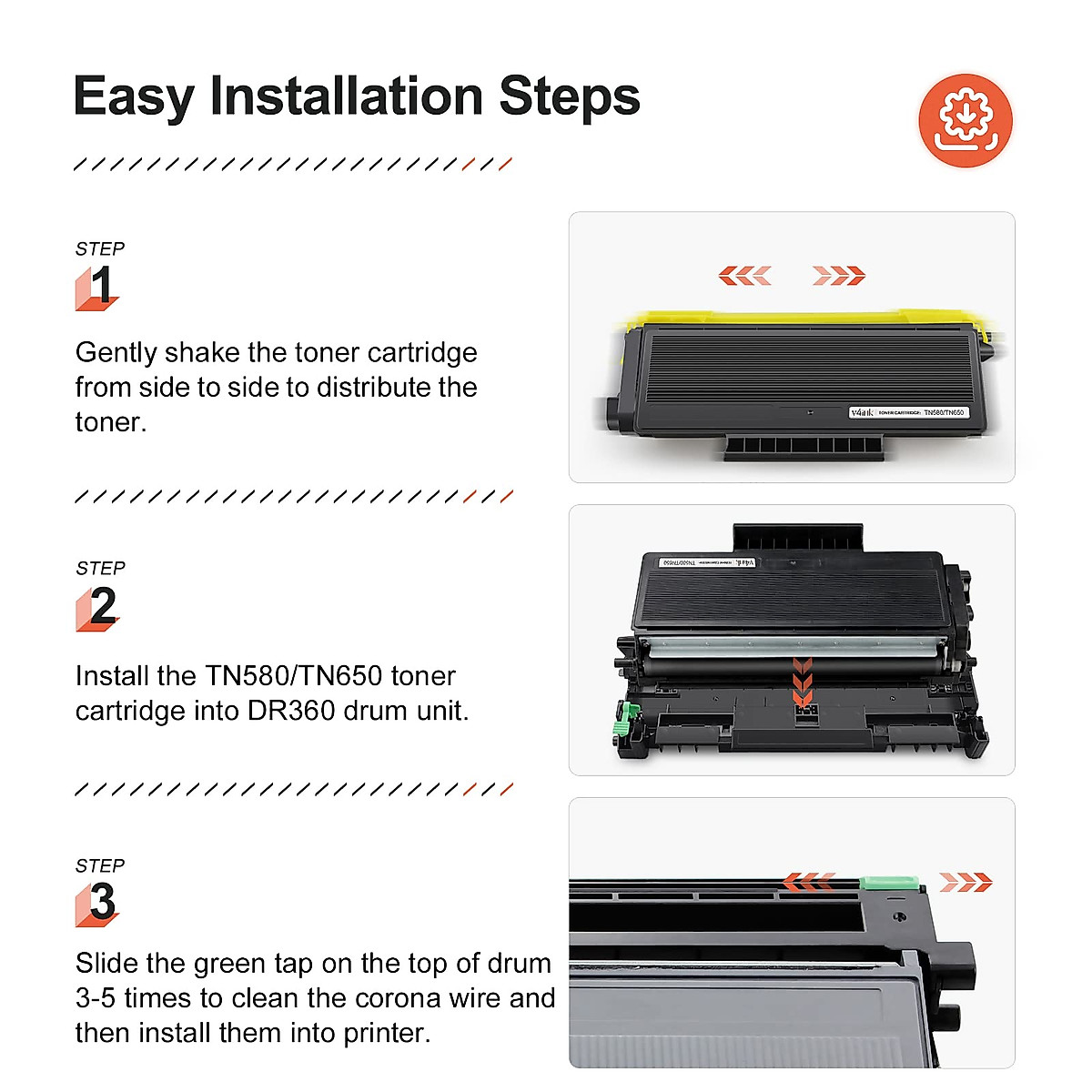 v4ink 2-Pack Compatible Toner Cartridge Replacement for Brother TN580 TN620 TN650 High-Yield Work with HL-5240 HL-5250 HL-5340 HL-5370 MFC-8460 MFC-8480 MFC-8680 MFC-8690 MFC-8860 MFC-8890 Series