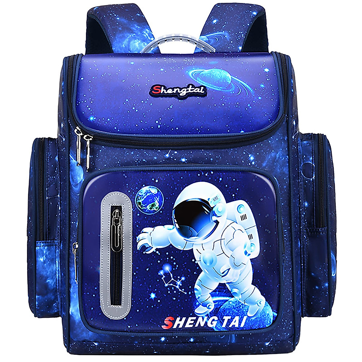 Astronaut School Backpack for Boys Large Capacity Waterproof Light Weight Schoolbag Bookbag for Kids Primary School Student (Blue)