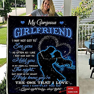 to My Gorgeous Girlfriend I May Not Get to See You As Often As I Like Front Flannel Back Sherpa Fleece Blanket Romantic Gift for Lover Girlfriend (X-Large 80 X 60 INCH)
