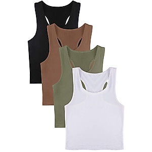 Boao 4 Pieces Basic Crop Tank Tops Sleeveless Racerback Crop Top for Women (Black, White, Army Green, Coffee, Small)