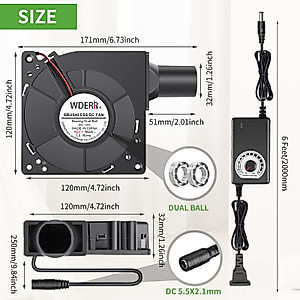 WDERAIR 120mm Small 12Volt Electric BBQ Blower Fan with Adjustable Controller for Squirrel Cage Centrifugal Air Blower、 Smoker Ventilation or Replacement Inflatables、Charcoal Starter、Barbecue Grill