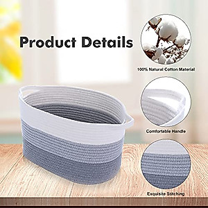 Bienvoun Cotton Rope Storage Baskets - 3 Packs Woven Storage Bins with Handle, Toy Storage Baskets, Blanket Baskets for Toy Storage, Blanket Storage, Book Storage(Grey)