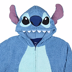 Disney Lilo And Stitch Adult Unisex Stitch Costume Sherpa Fleece One Piece Pajama Union Suit (Large) Blue